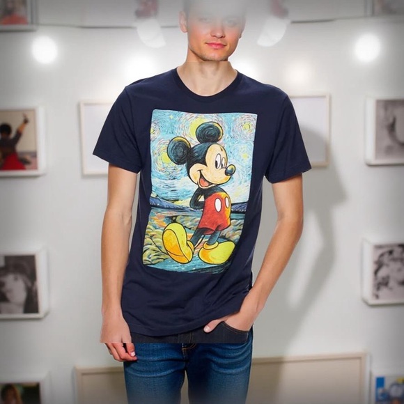 Disney | Shirts | Disney Mickey Mouse Navy Starry Night Van Gogh Art ...